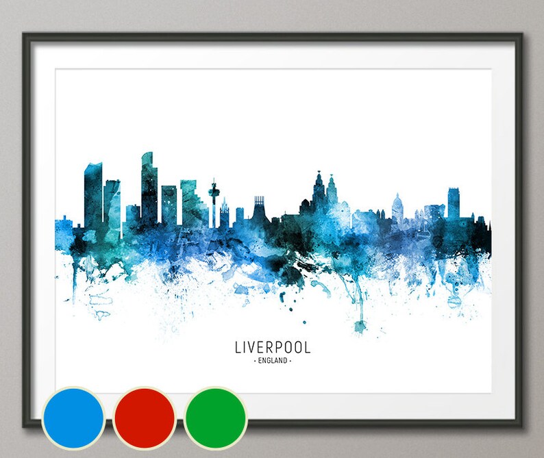 Liverpool Skyline England Cityscape Art Poster Print Blue Red - Etsy UK