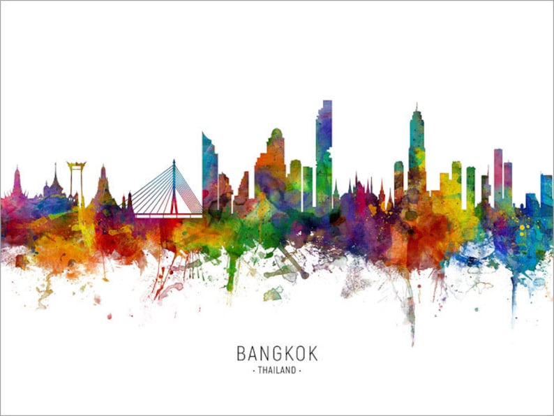 Bangkok Skyline Thailand Cityscape Painting Art Print Poster - Etsy