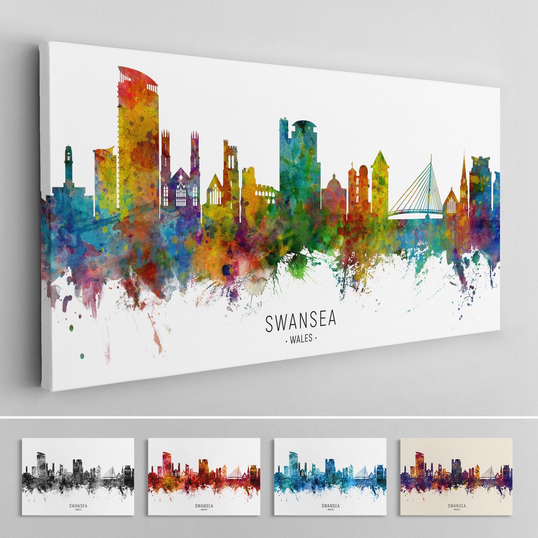 Swansea Skyline Canvas, Wales Cityscape Box Canvas Art Print (6612 ...
