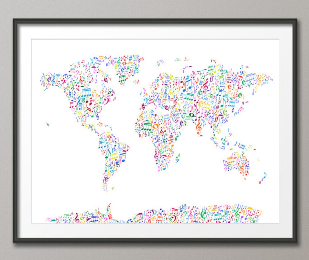 Music Notes Map of the World Map, Art Print 21 - Etsy