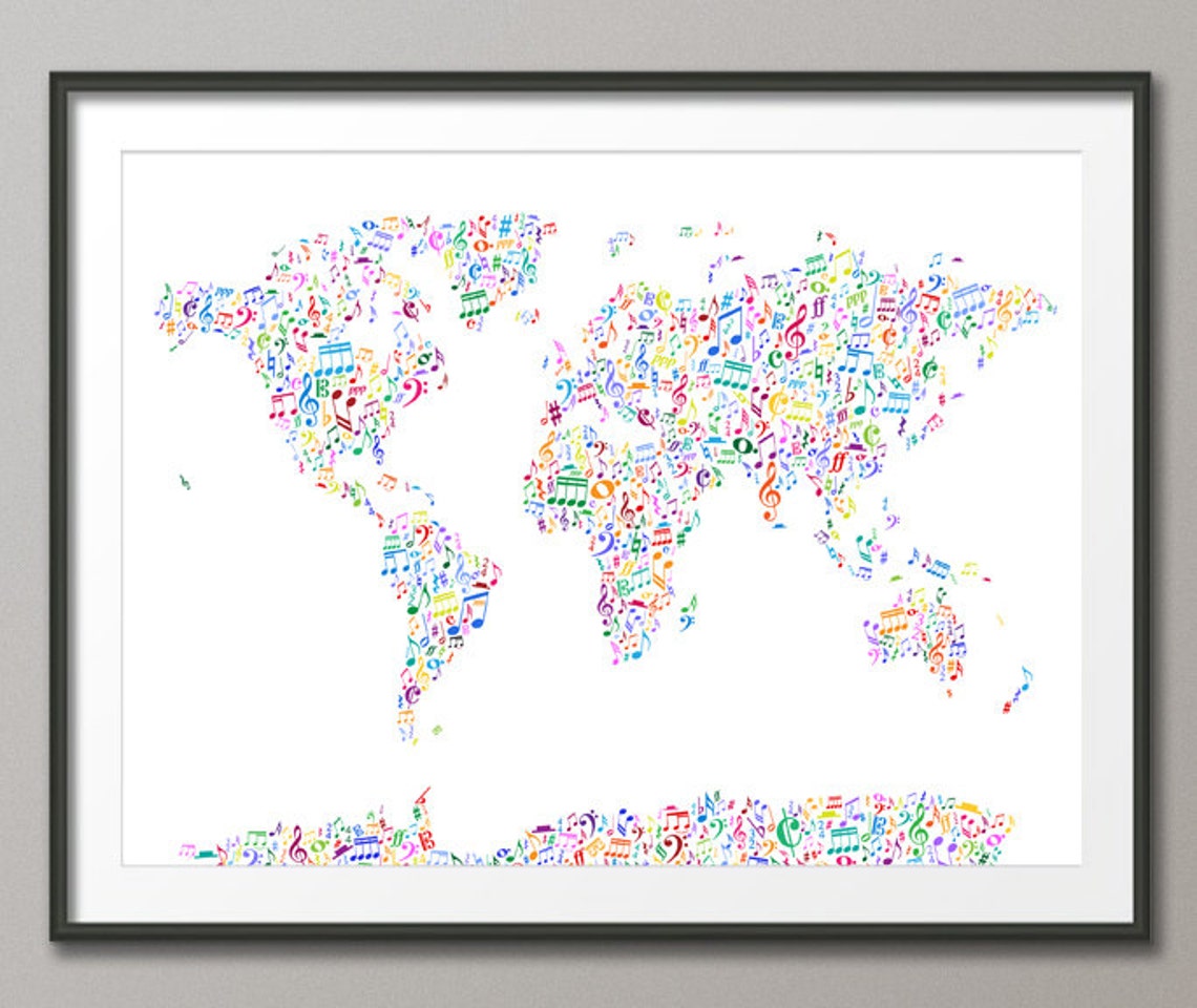 Music Notes Map of the World Map Art Print 21 - Etsy