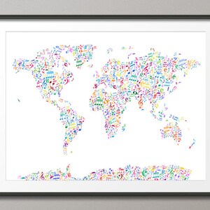 Music Notes Map of the World Map, Art Print 21 - Etsy