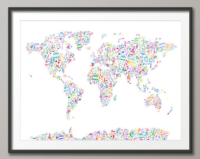 Music Notes Map of the World Map Art Print 21 - Etsy UK