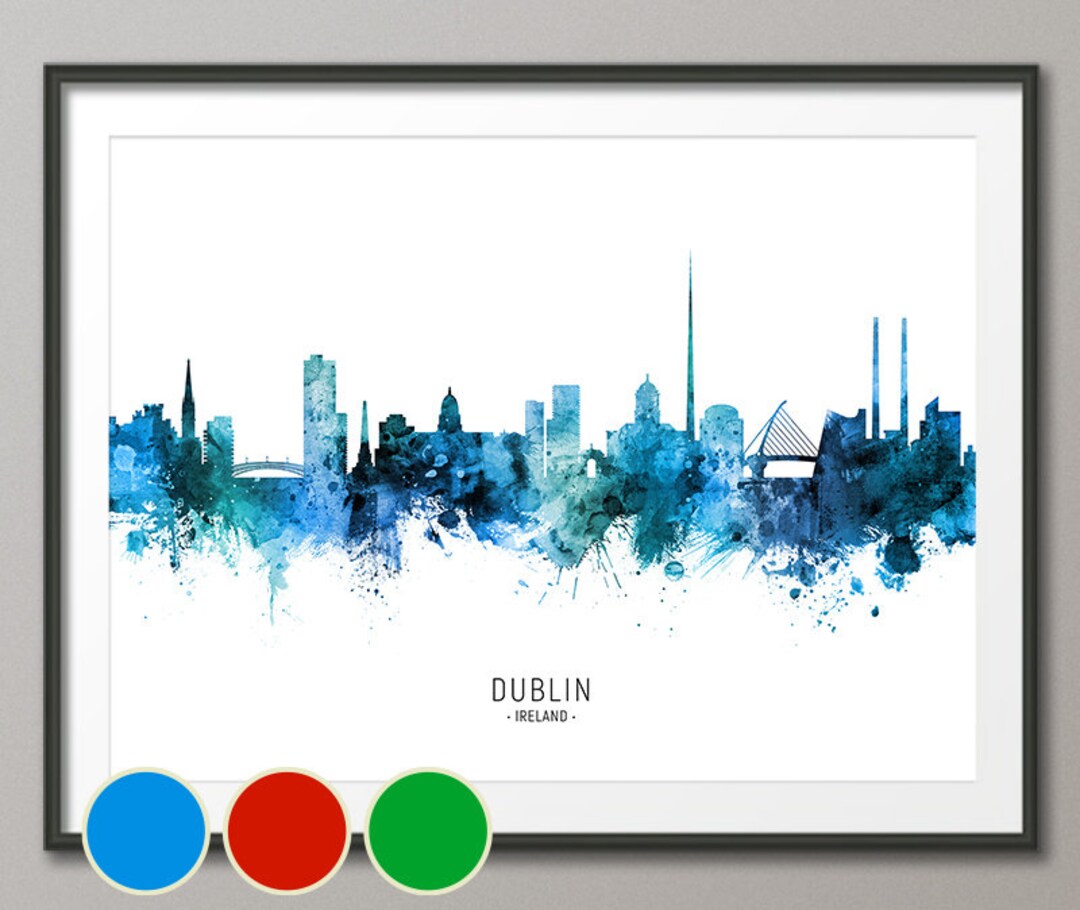 Dublin Skyline Ireland Cityscape Art Poster Print Blue Red - Etsy