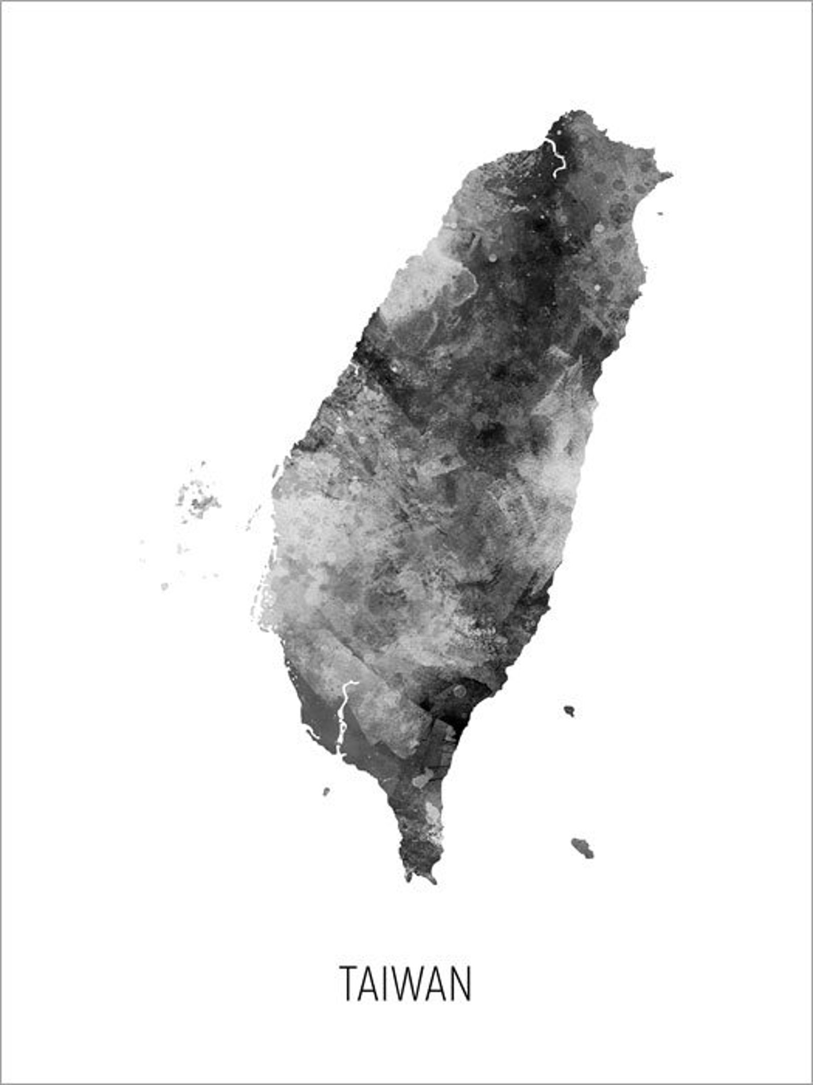 Taiwan Map Watercolour Art Print Poster Colour Black White - Etsy