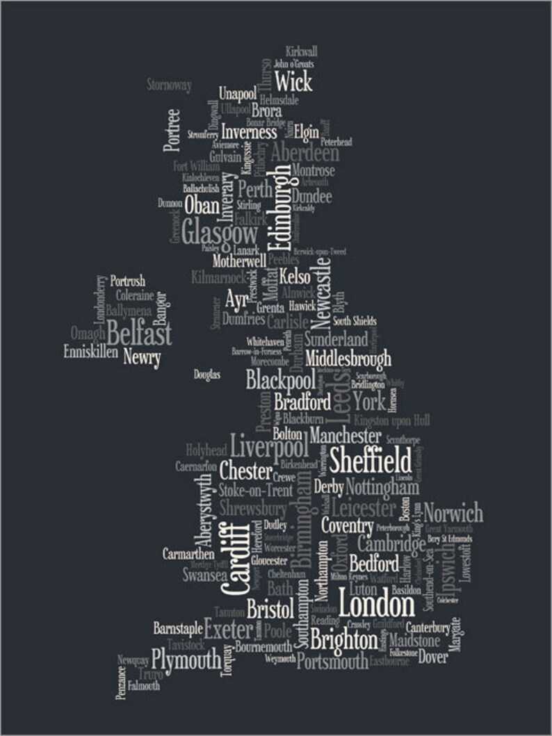 Great Britain UK City Typography Text Map Art Print 822 | Etsy