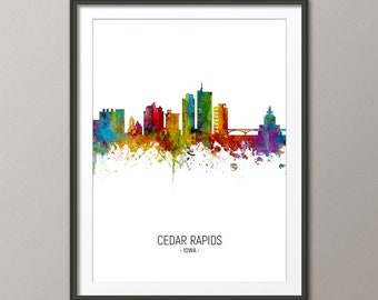 Cedar Rapids Skyline, Cedar Rapids Iowa Cityscape Art Print Poster ...