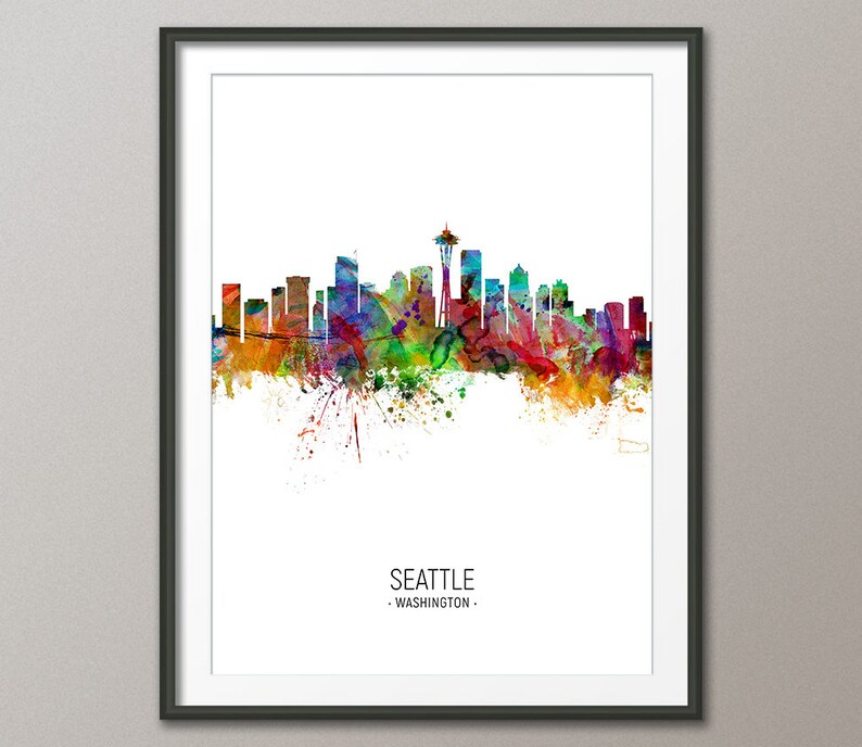 Seattle Skyline Seattle Washington Cityscape Art Print Poster | Etsy