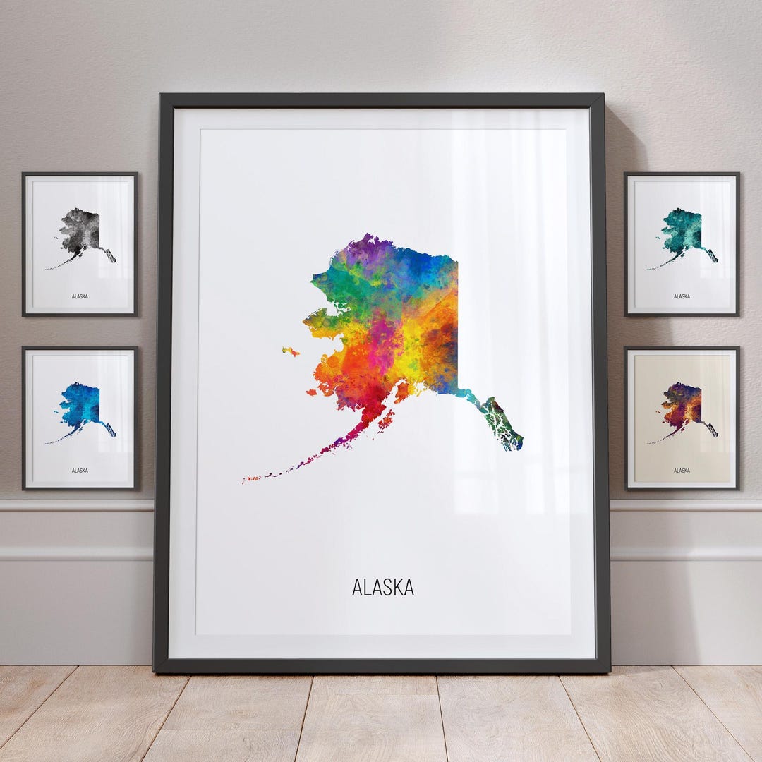 Alaska Map, US State Watercolour Painting Art Print Poster MX (25603 ...