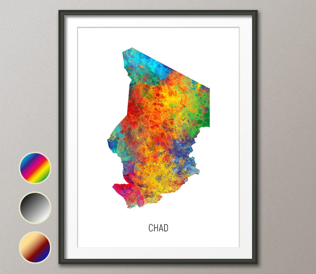 Chad Map, Watercolour Art Print Poster, Colour, Black White, Beige ...