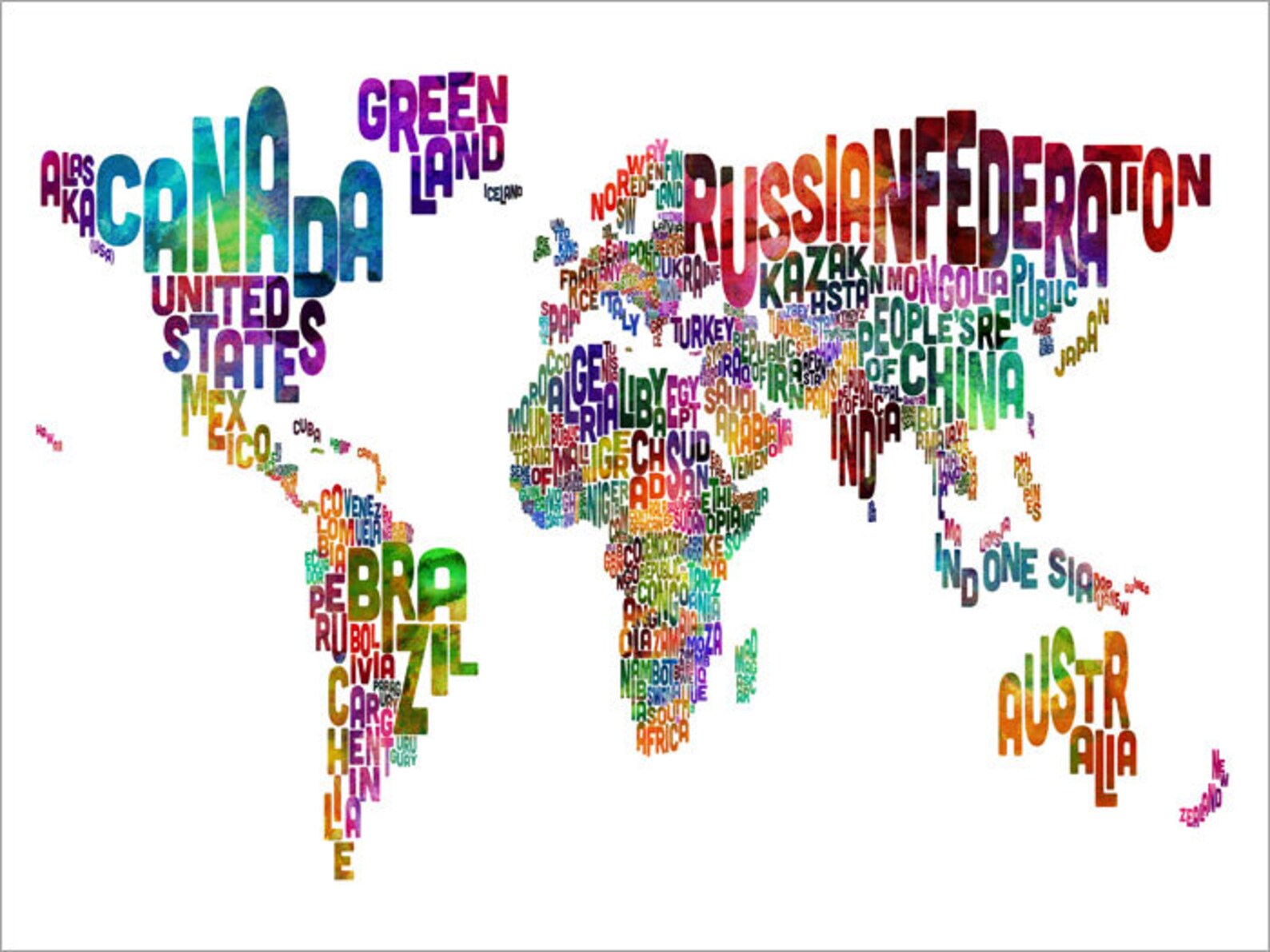 Typographic Text Map of the World Map Art Print 175 - Etsy