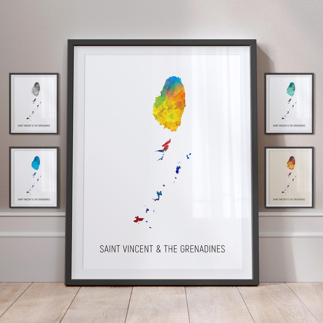 Saint Vincent and the Grenadines Map, Watercolour Painting Art Print ...