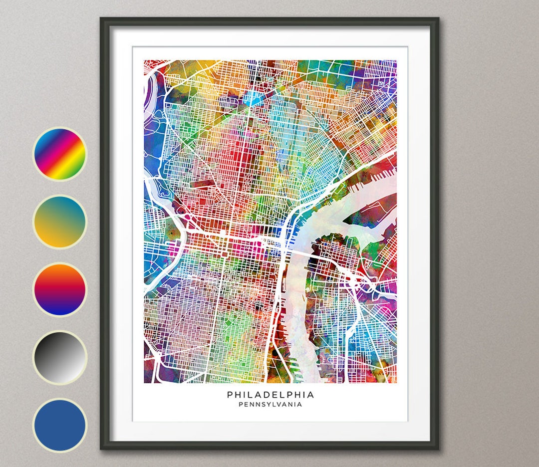 Philadelphia Map, Pennsylvania City Map, Watercolour Art Print Poster ...