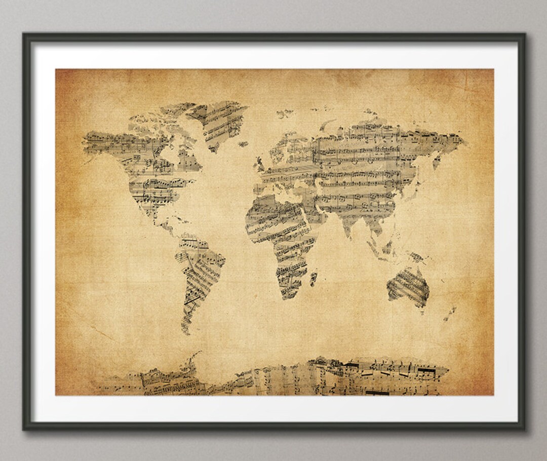 Map of the World Map, Sheet Music, Art Print WM (948) - Etsy