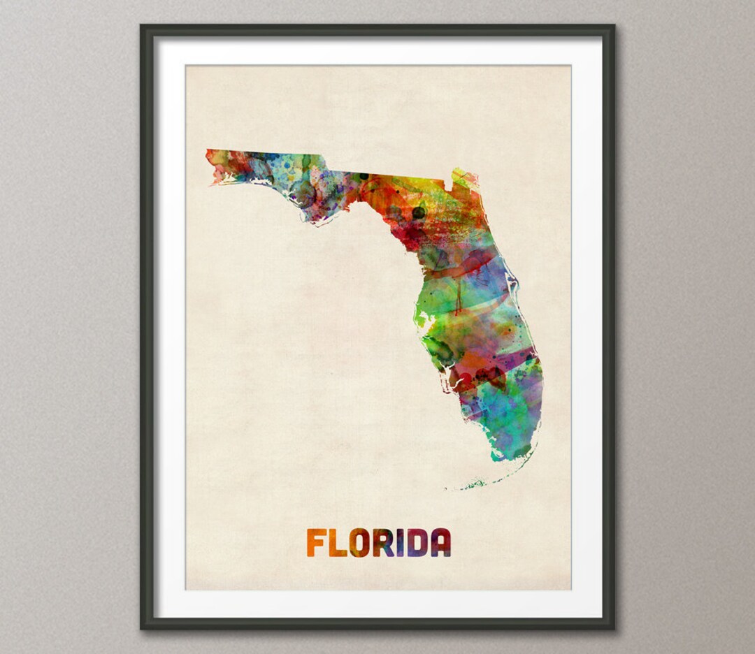 Florida Watercolor Map USA Art Print 349 - Etsy