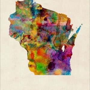 Wisconsin Watercolor Map USA, Art Print JX (379) - Etsy
