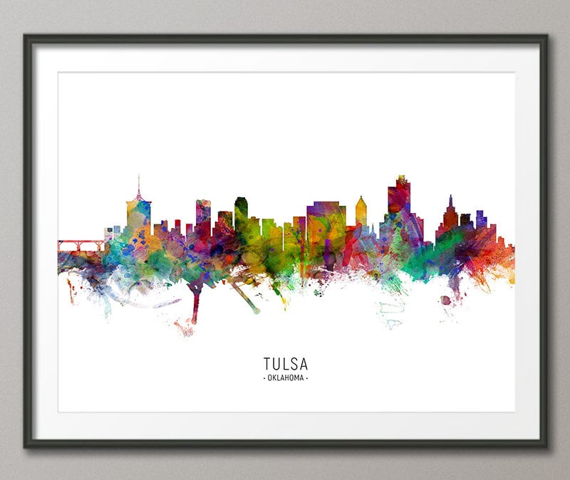 Tulsa Skyline Oklahoma Cityscape Painting Art Print Poster CX | Etsy