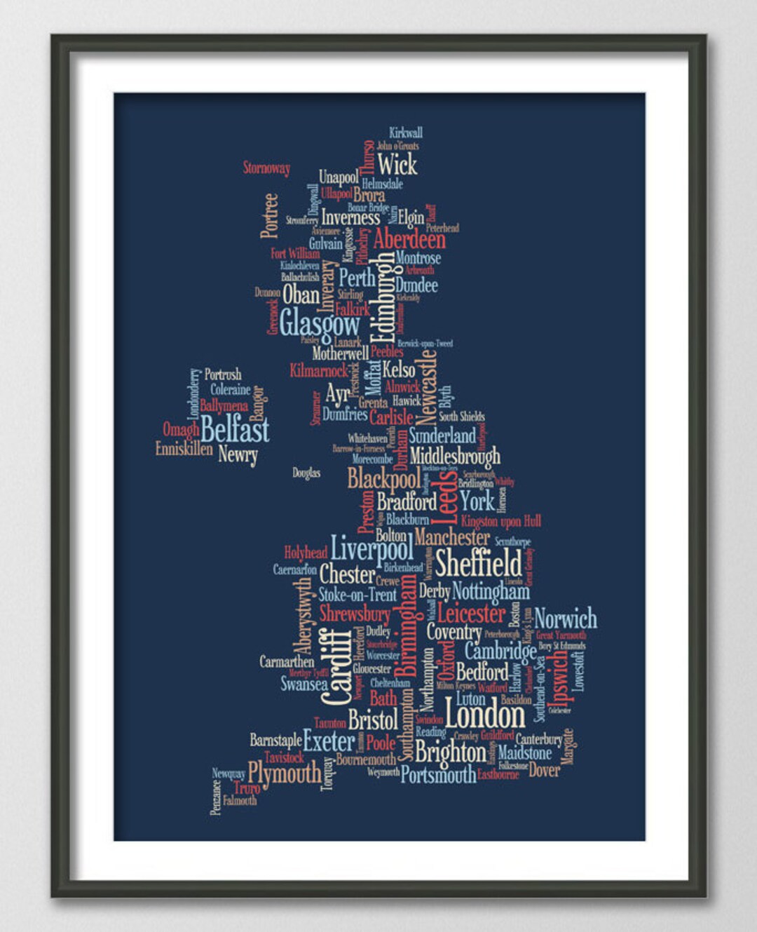 Great Britain UK City Typographic Text Map, Art Print (818) - Etsy