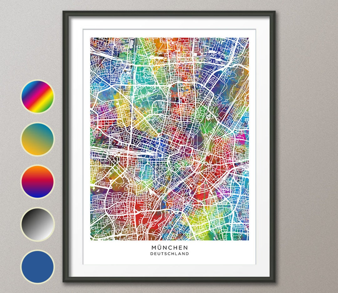 Munich Map Germany City Map Watercolour Art Print Poster - Etsy
