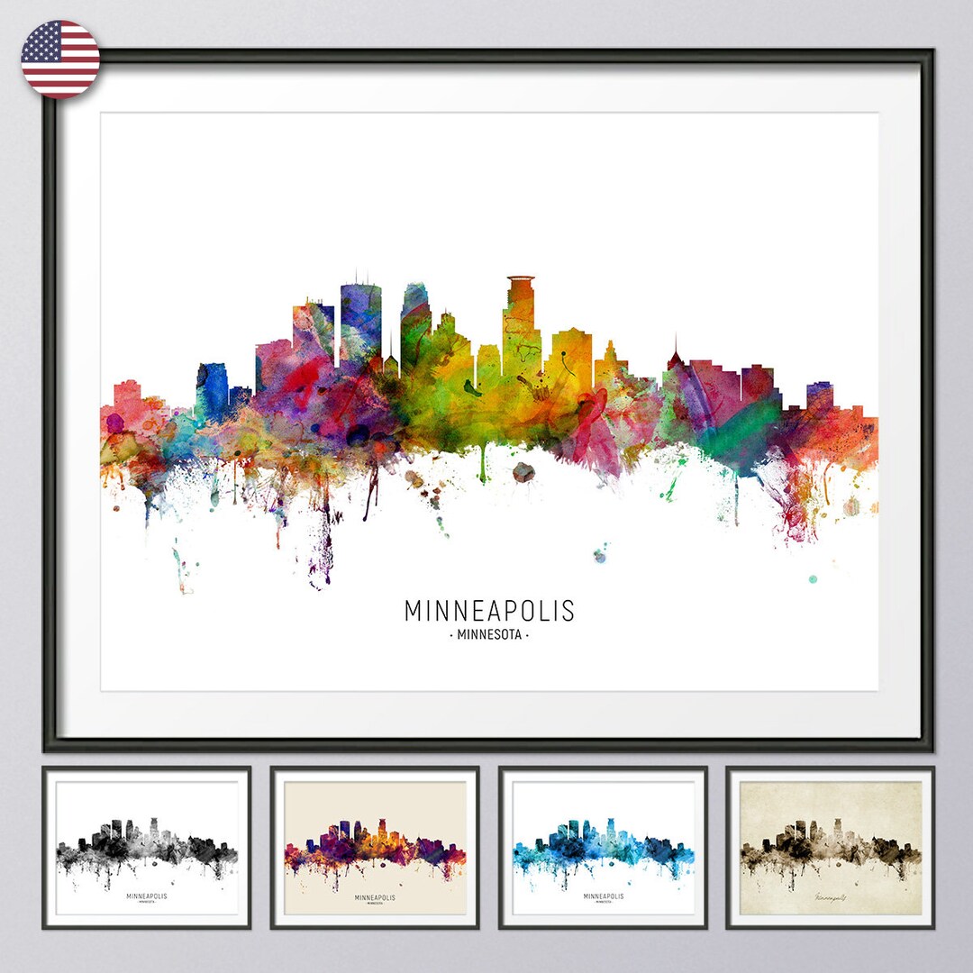 Minneapolis Skyline Minnesota, Cityscape Painting Art Print Poster YX ...