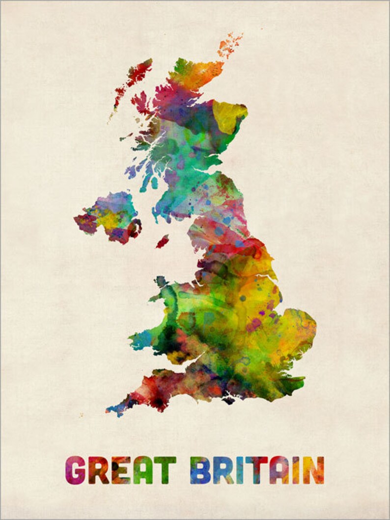 Great Britain Watercolor Map united Kingdom Art Print 522 - Etsy