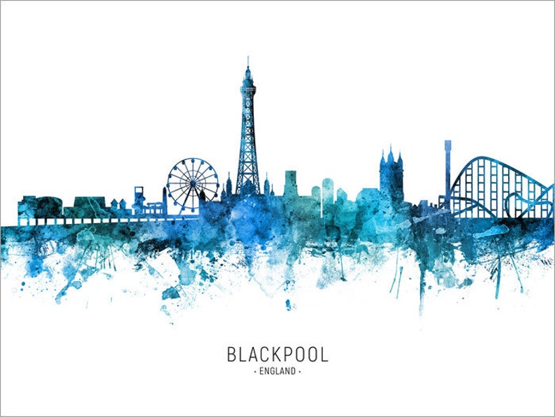 Blackpool Skyline England Cityscape Art Poster Print Blue Red | Etsy