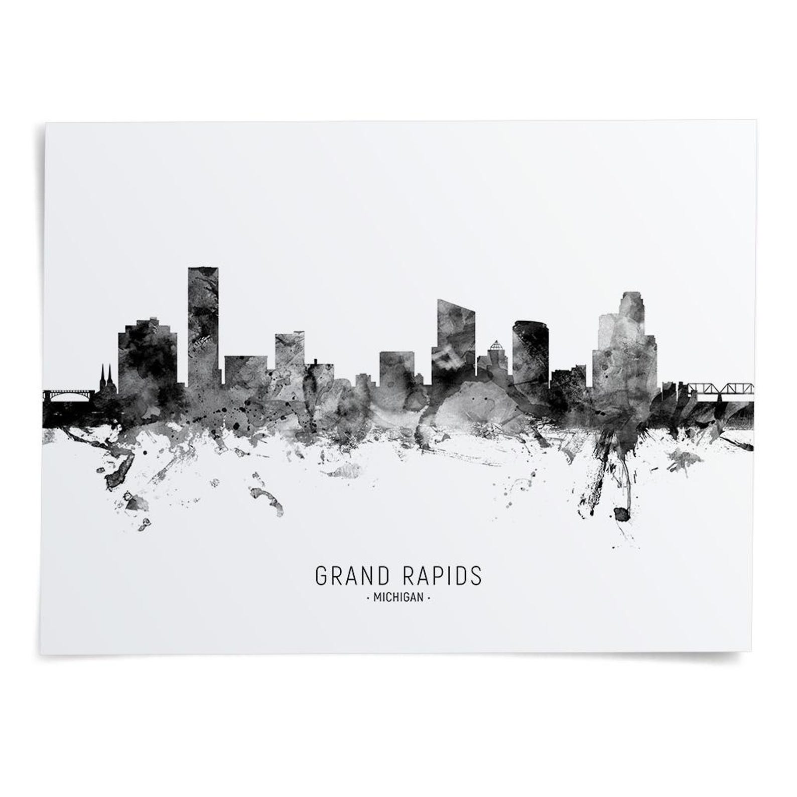 Grand Rapids Skyline Michigan, Cityscape Painting Art Print Poster CX ...