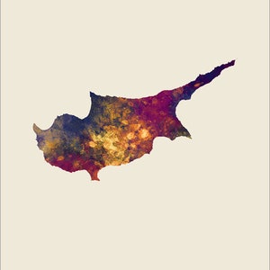 Cyprus Map Watercolour Art Print Poster Colour Black White - Etsy