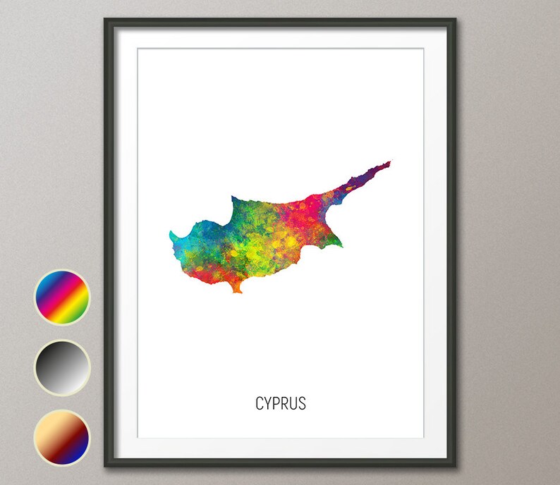 Cyprus Map Watercolour Art Print Poster Colour Black White - Etsy