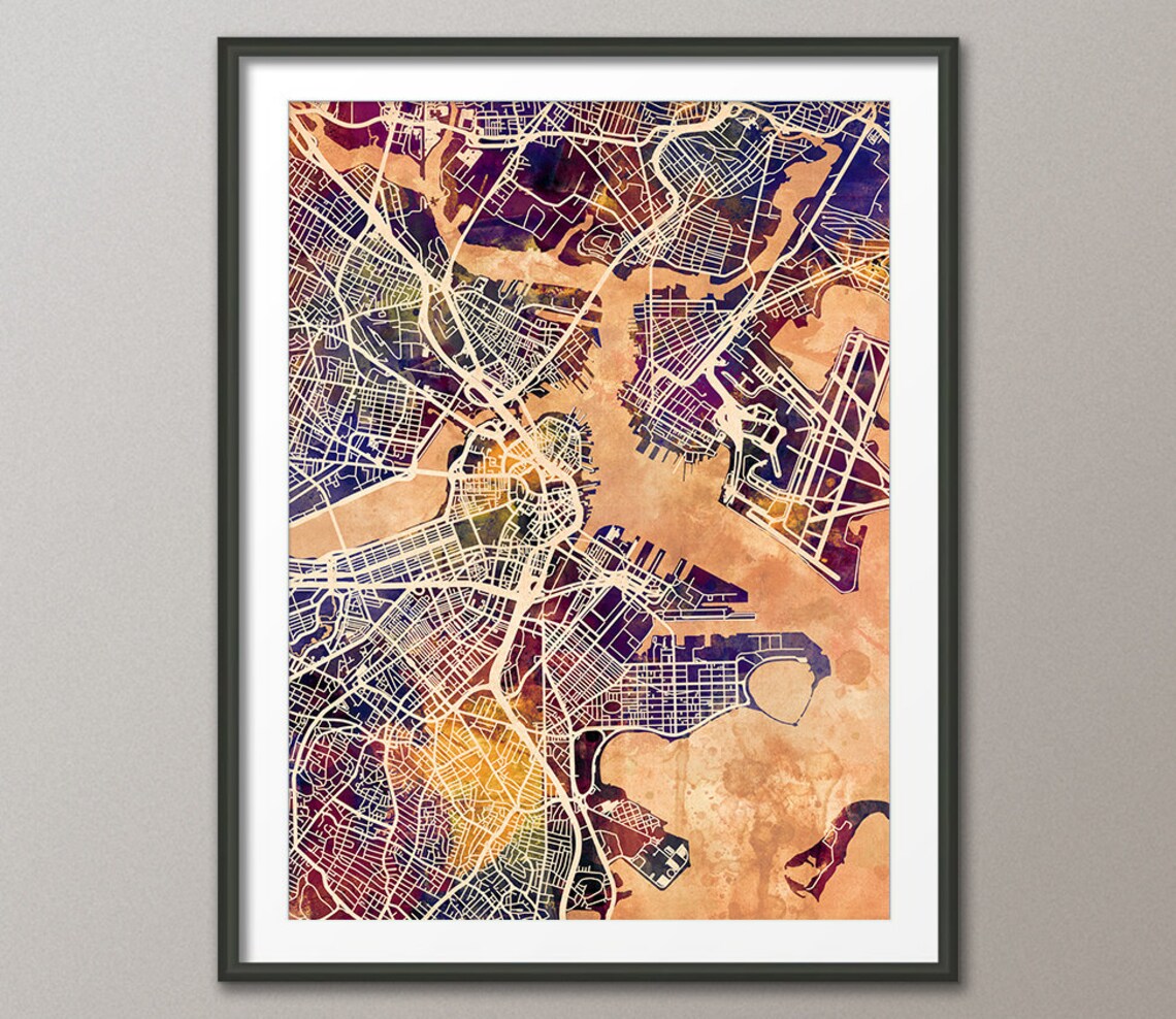Boston Map Boston Massachusetts City Street Map Art Print | Etsy