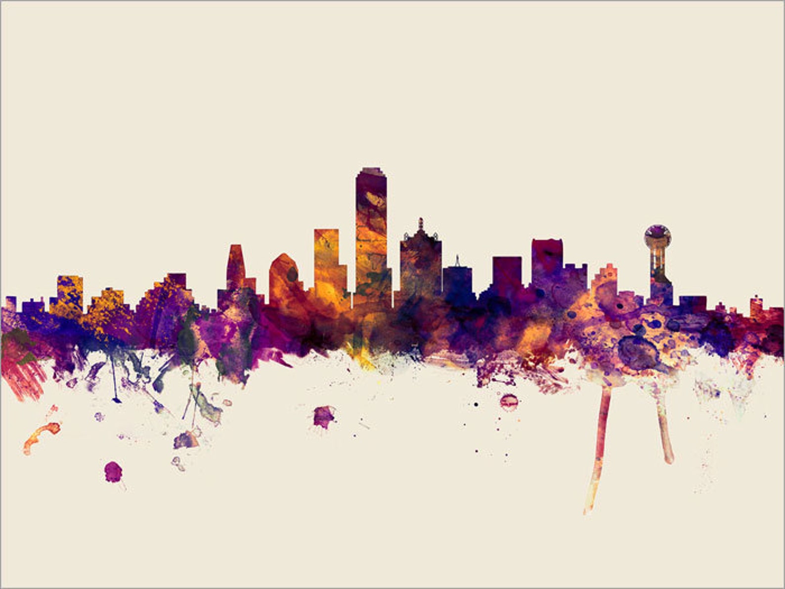 Dallas Skyline Texas Cityscape Painting Art Print Poster LS | Etsy