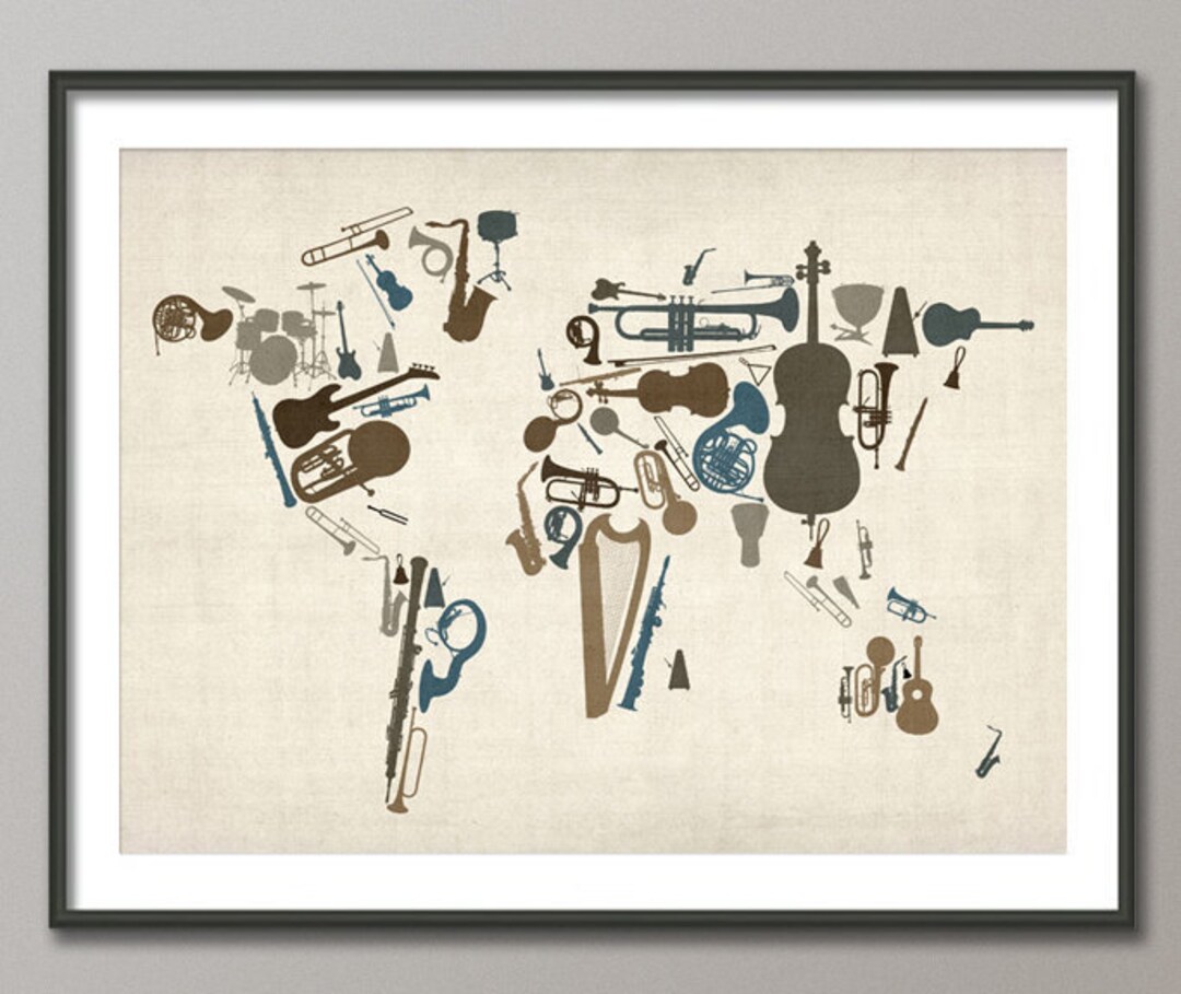 Music Instruments Map of the World Map, Art Print 459 - Etsy
