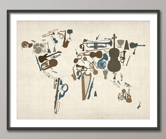 Music Instruments Map of the World Map Art Print 459 | Etsy Canada