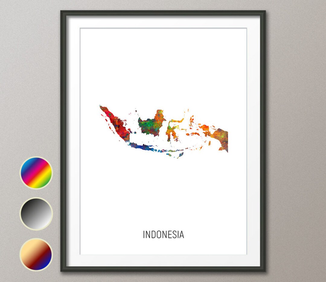 Indonesia Map, Watercolour Art Print Poster, Colour, Black White, Beige ...