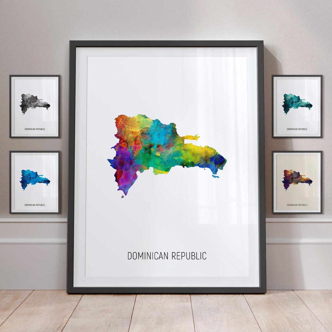 Dominican Republic Map, Watercolour Painting Art Print Poster, Portrait ...