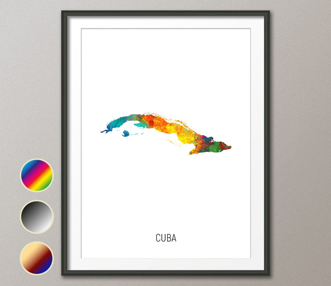 Cuba Map Watercolour Art Print Poster Colour Black White | Etsy