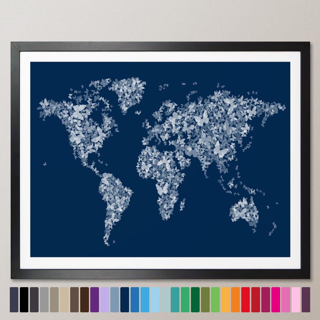 Butterflies Map of the World Map, Art Print WM (515) - Custom Colors - Etsy
