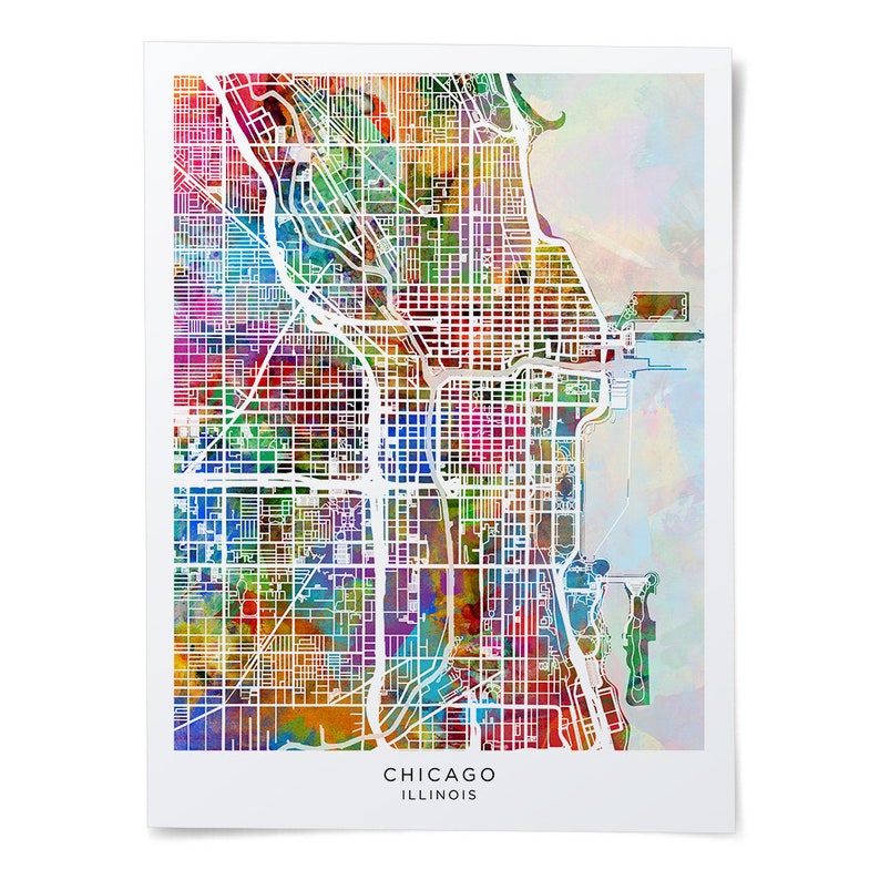 Chicago Map Illinois City Map Watercolour Art Print Poster - Etsy