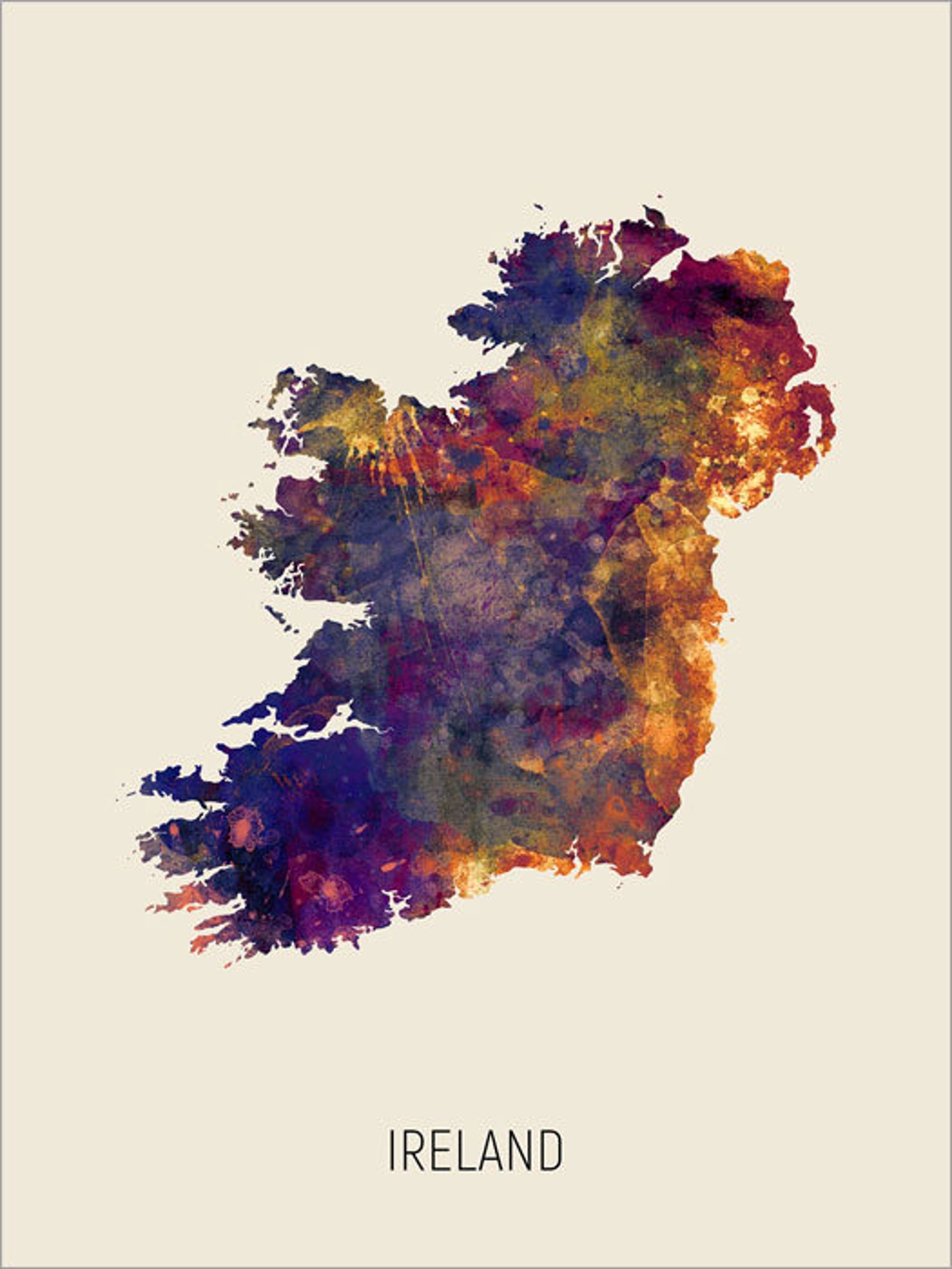 Ireland Map Watercolour Art Print Poster Colour Black | Etsy