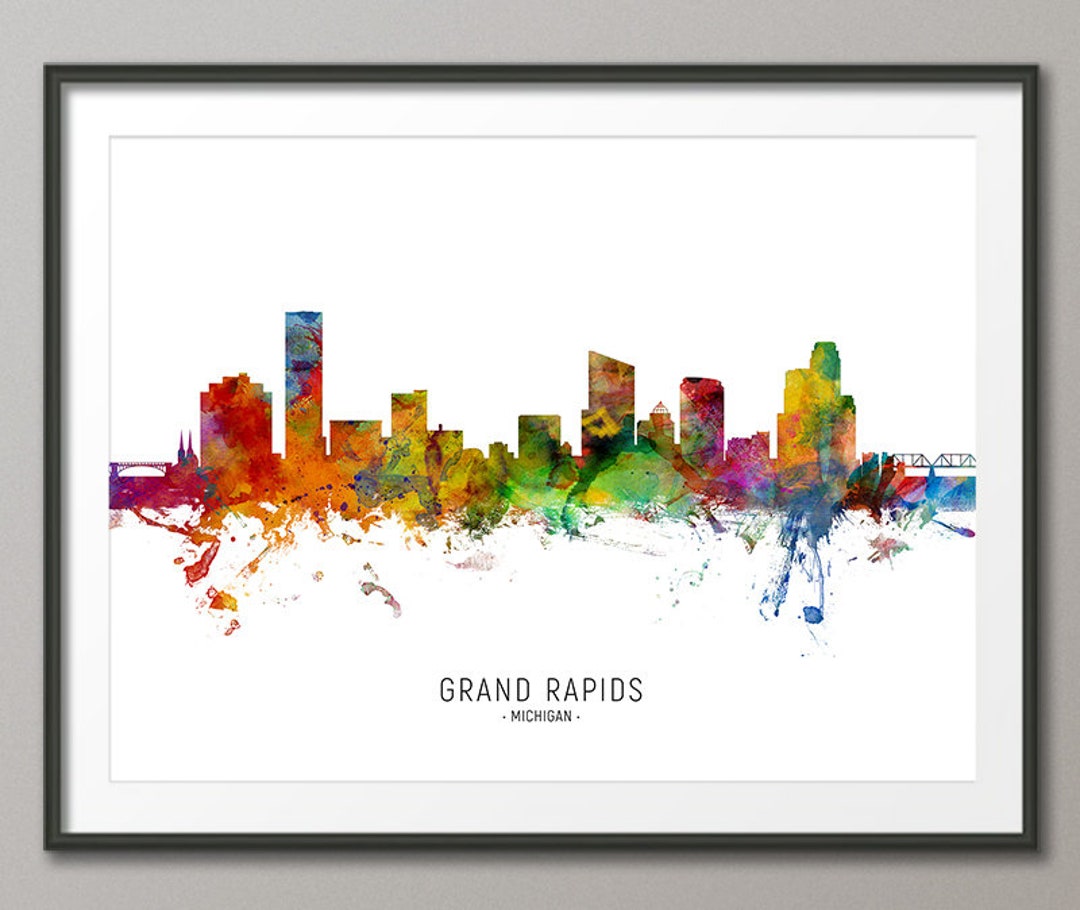 Grand Rapids Skyline Michigan Cityscape Painting Art Print - Etsy