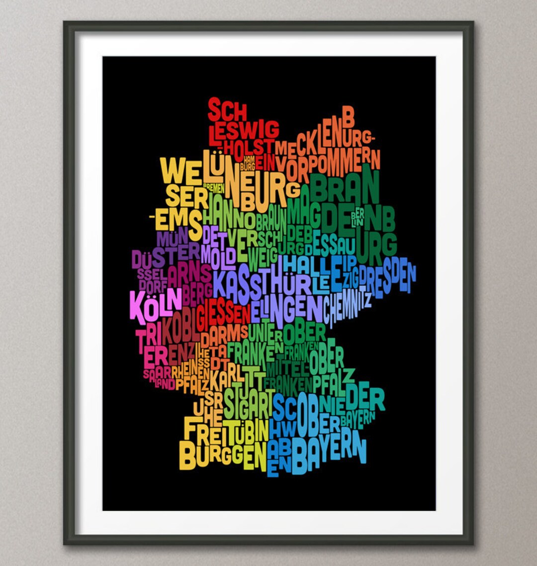Typography Text Map of Germany Map Art Print 278 - Etsy