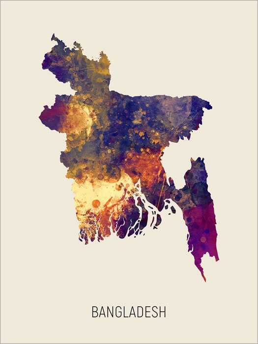 Bangladesh Map Watercolour Art Print Poster Colour Black | Etsy