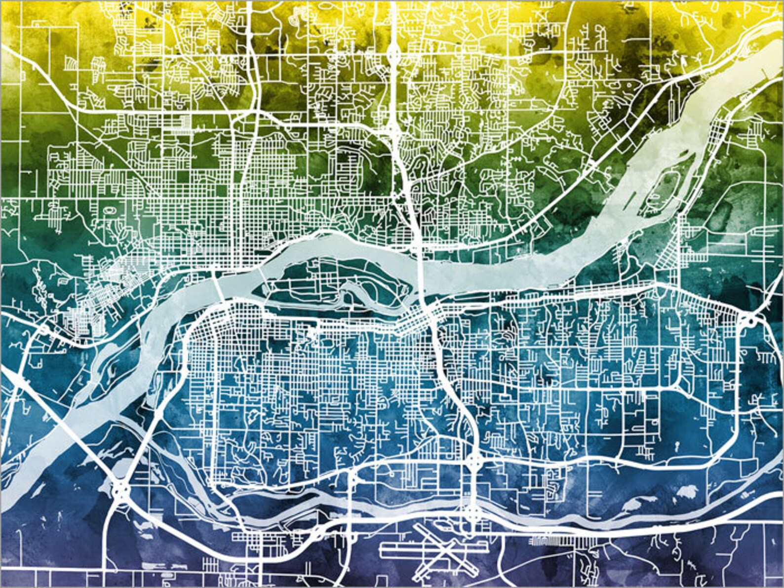Quad Cities Map, Davenport, Bettendorf, Rock Island, Moline, Art Print ...