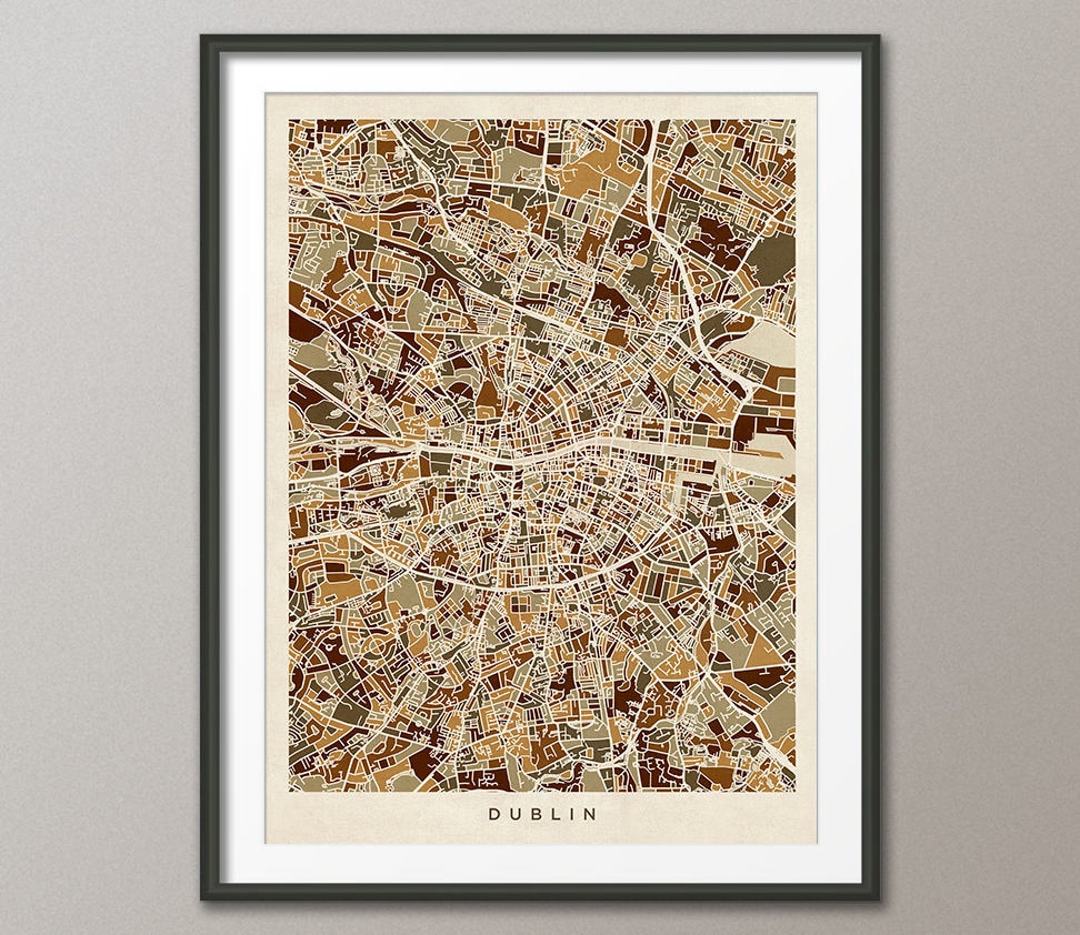 Dublin Map, Dublin Ireland City Map, Street Map of Dublin Eire, Art ...