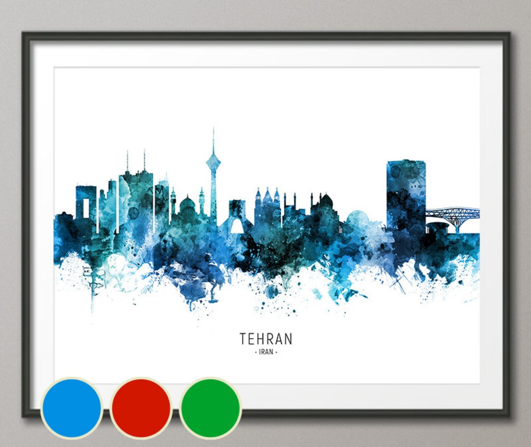 Tehran Skyline Iran, Cityscape Art Poster Print Blue Red Green 20696 - Etsy