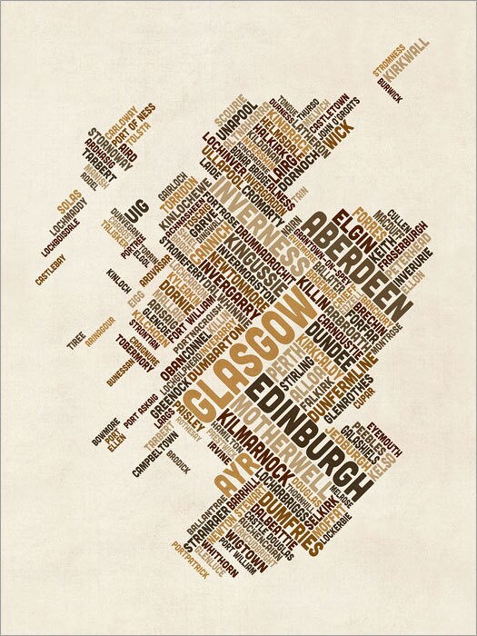 Scotland Typography Text Map Art Print 1488 | Etsy