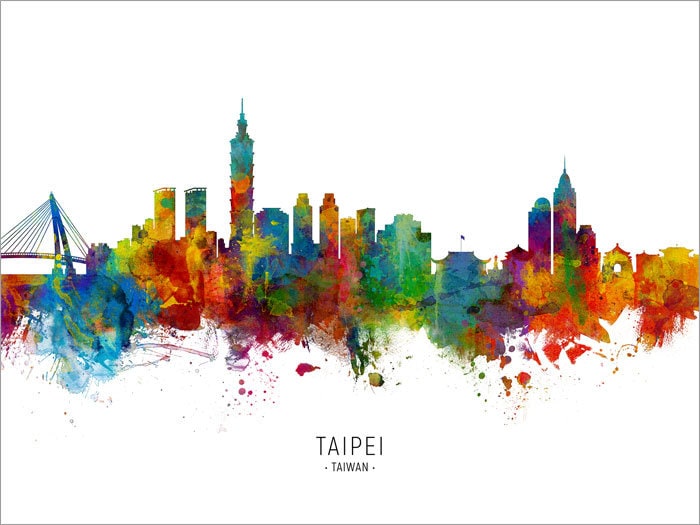 Taipei Skyline Taiwan Cityscape Painting Art Print Poster CX - Etsy UK