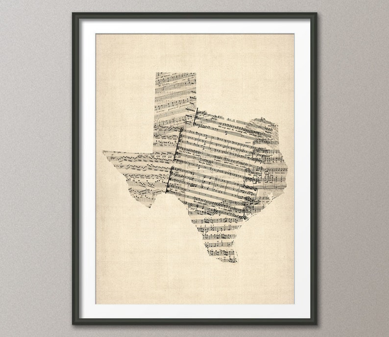 Texas Old Sheet Music Map USA Art Print 337 - Etsy