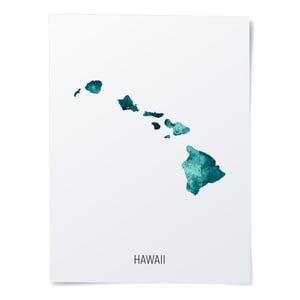 Hawaii Map, US State Watercolour Painting Art Print Poster, Portrait ...