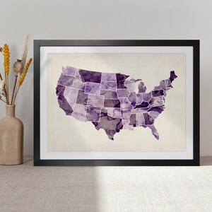 Watercolor United States Map (USA), Art Print (573) - Etsy